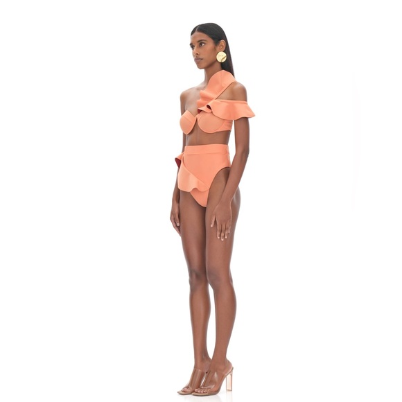 Andrea Iyamah | Swim | Nwot Andrea Iyamah Top Bottom Kiara Peach Mod High Rise Ruffle Bikini ...